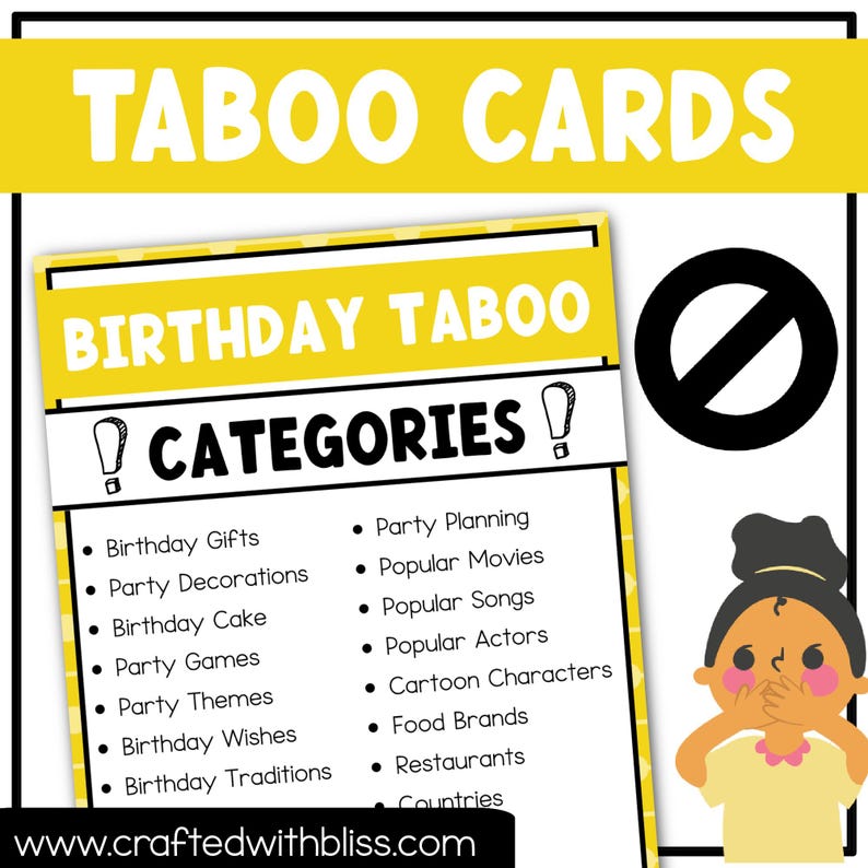 Birthday Taboo Party Game 150 Card Fun Friday Ice Breaker Brain Break ...