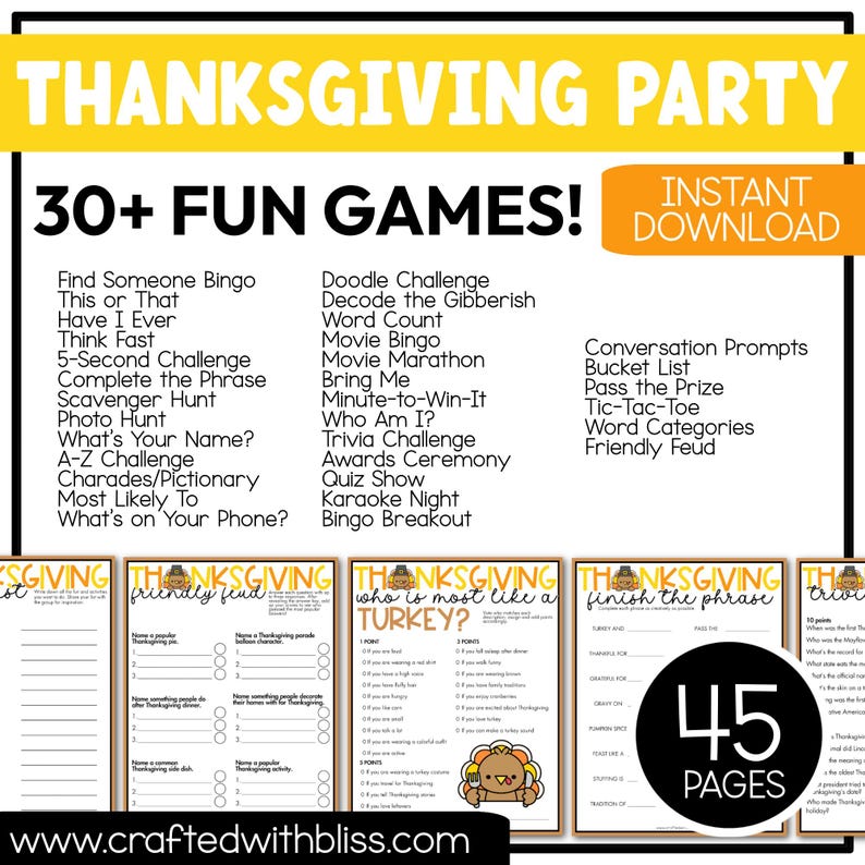 Printable Thanksgiving Party Games for All Bundle 30+ Games - Etsy