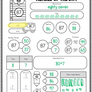 Number of the Day 1st-2nd Grade (1-99) Math Center Morning Work ...