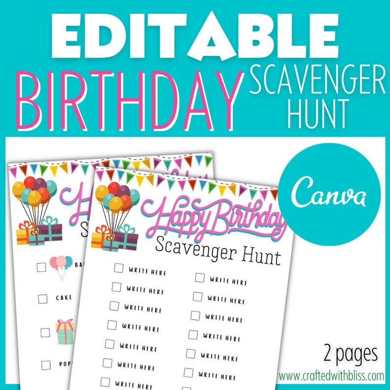 Editable Birthday Scavenger Hunt Worksheet Canva Template | Etsy