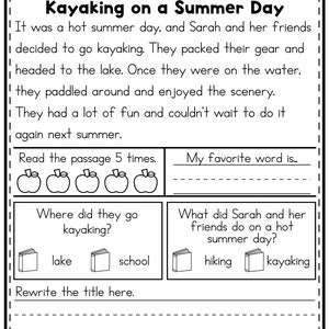 Summer Passages Kindergarten Reading Comprehension Printable ...