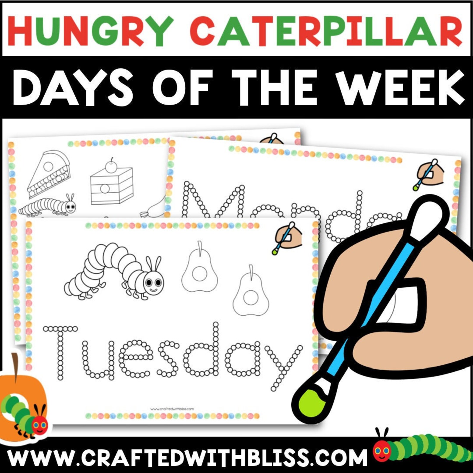 Hungry Caterpillar Days of the Week Qtip Dot Painting Coloring Pages ...