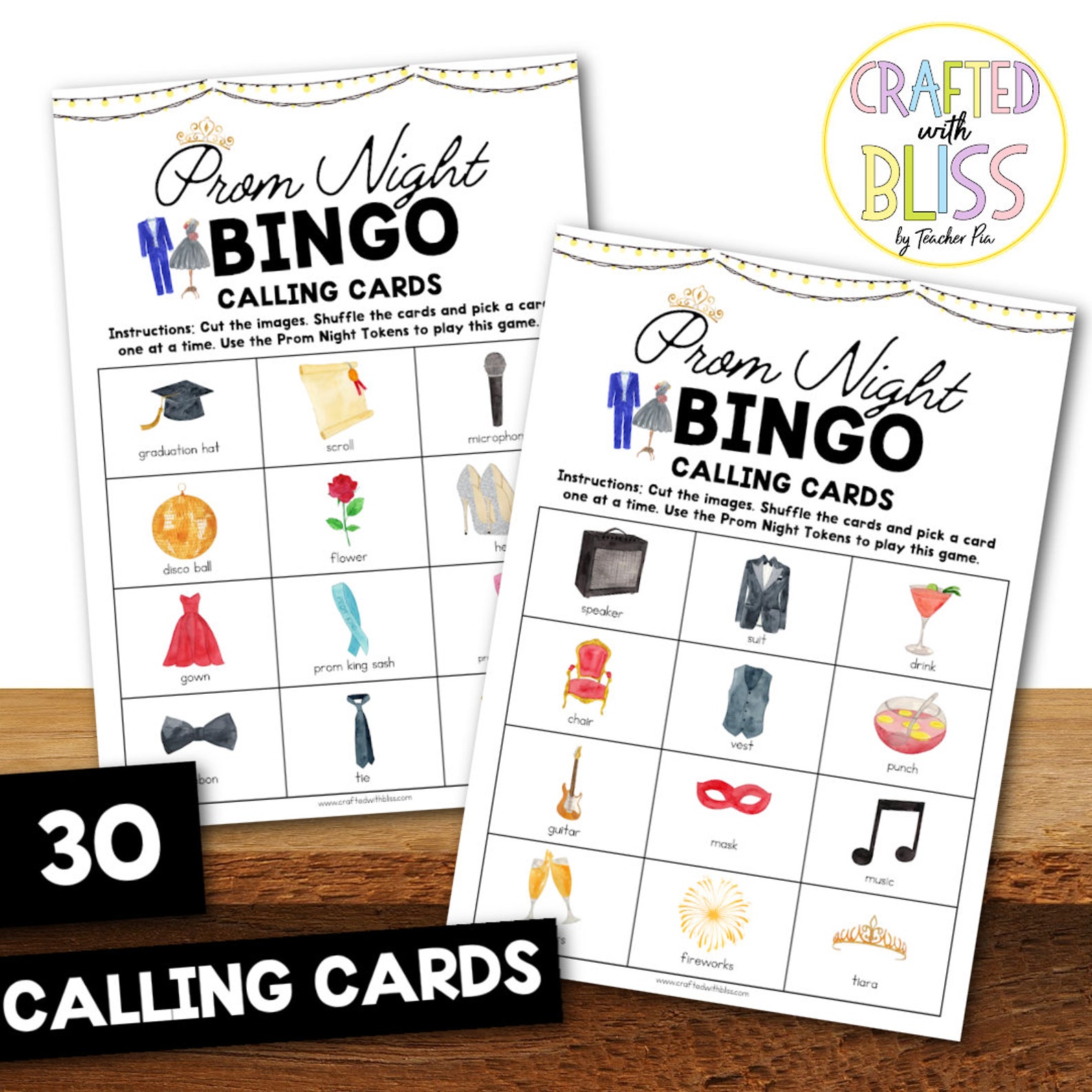 50 Prom Night Bingo Cards Classroom Game, Bingo Game, Party Game, Work ...