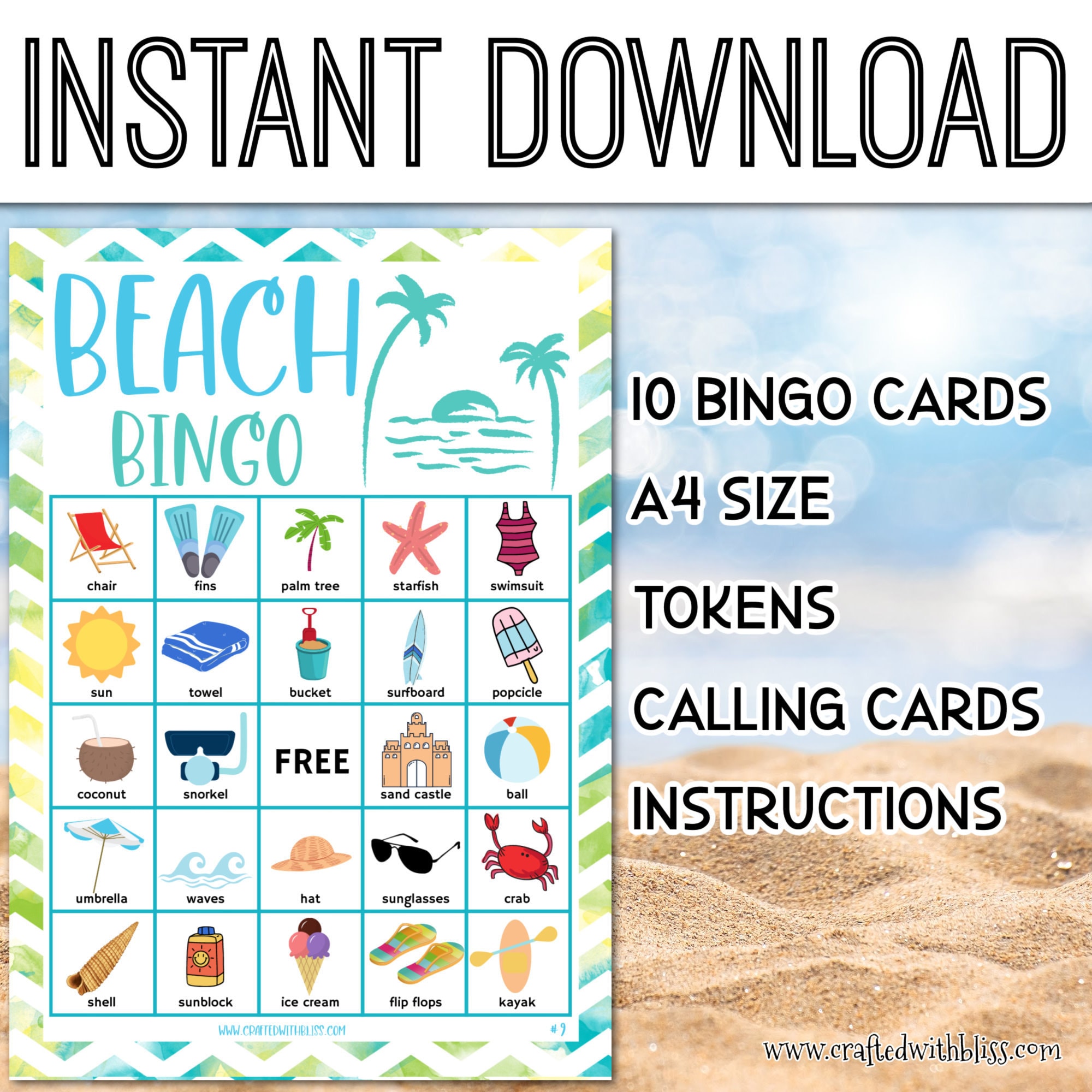 Beach Bingo for Kids, Beach Bingo Birthday Party, Beach Bingo Game ...