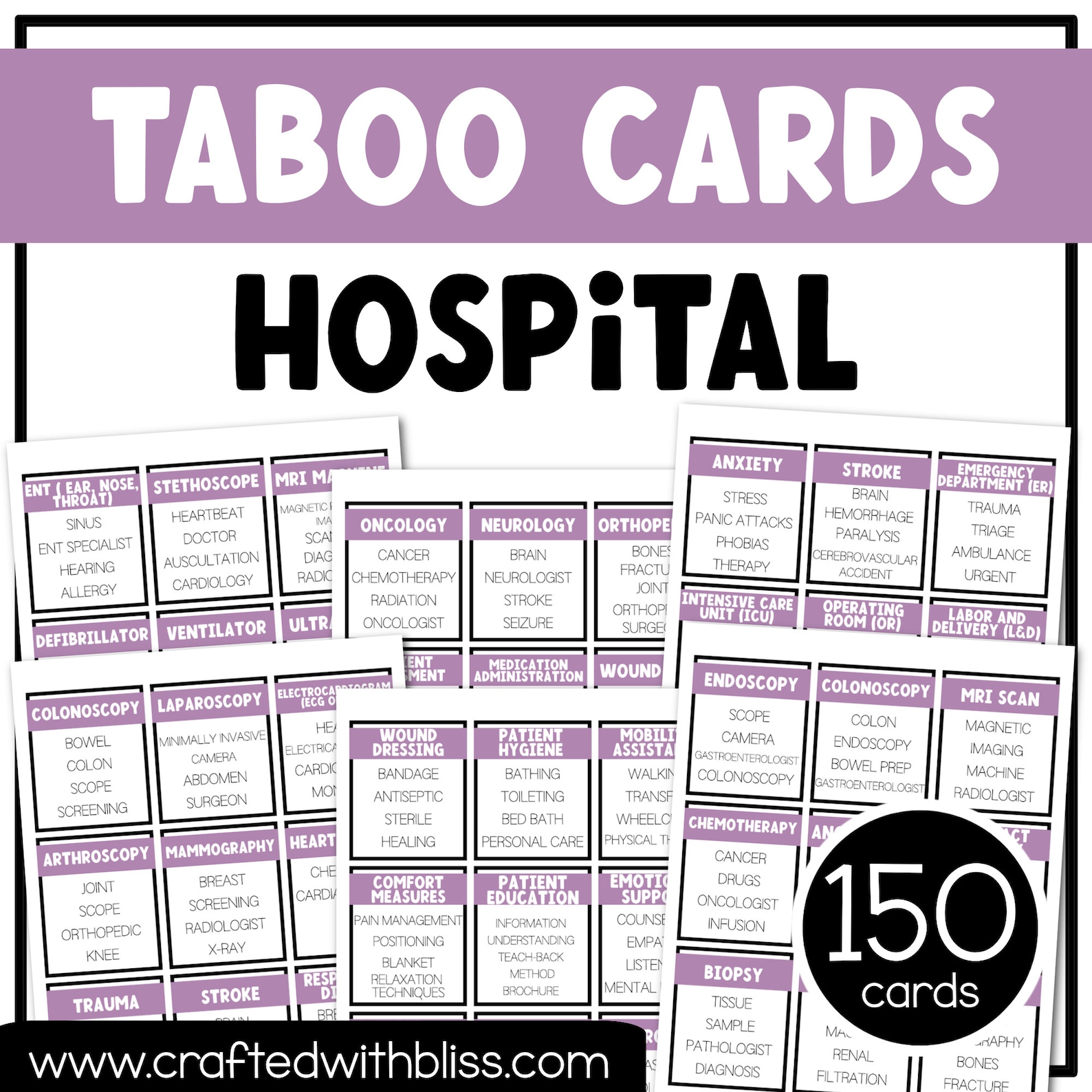 Hospital Taboo Game 150 Cards Medical Party Game Night Forbidden Words ...