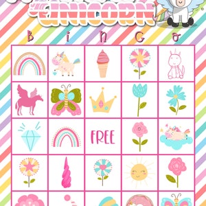 Unicorn Bingo for Kids Unicorn Bingo Birthday Party - Etsy