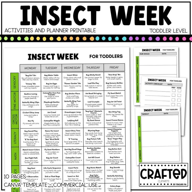 Editable Insect Week Activities and Planner Toddler Canva Template 2 ...