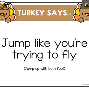 Turkey Says | Fun Thanksgiving Movement Cards Ice Breaker Gross Motor ...