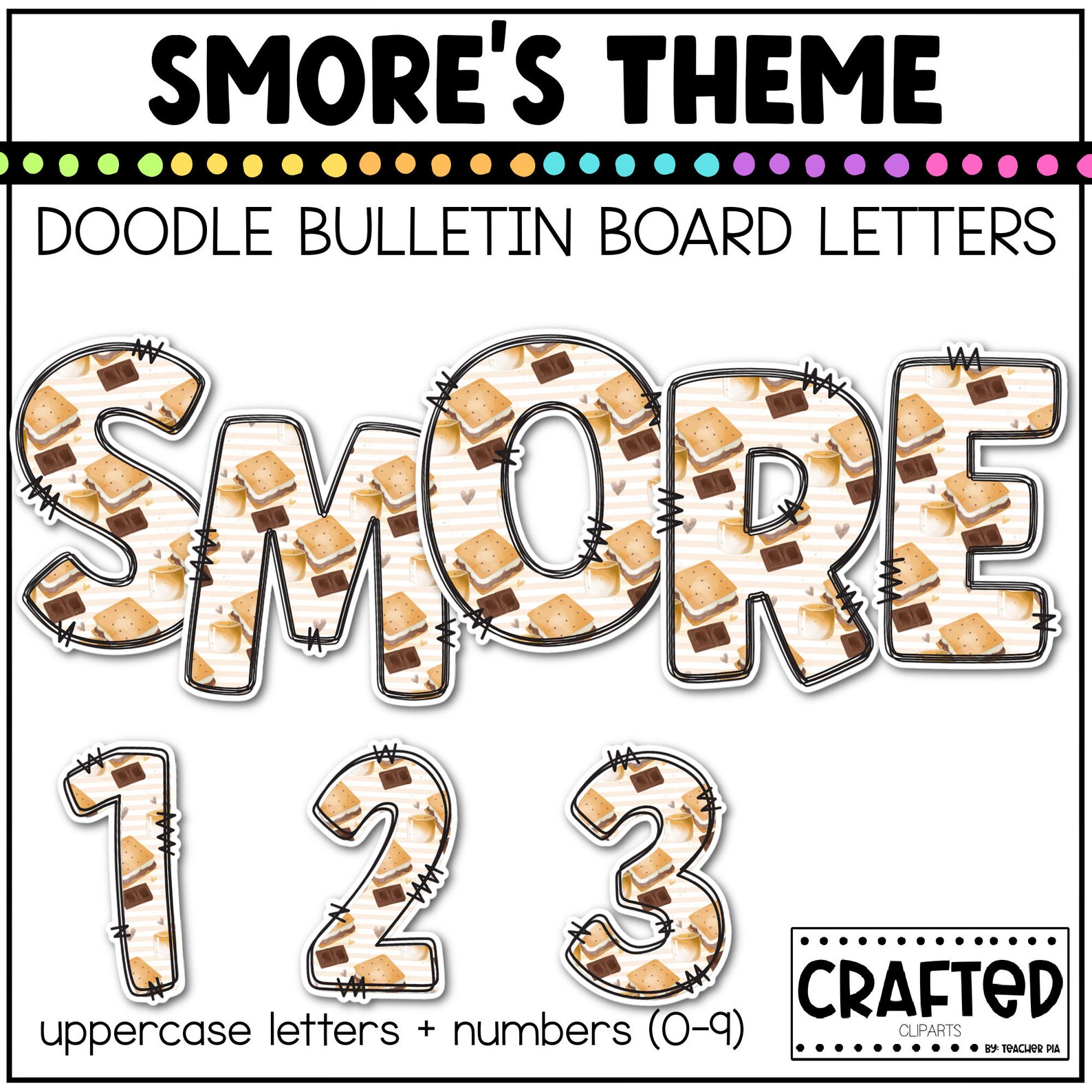 Smore's Theme Doodle Bulletin Board Letters | Door Classroom Decor - Etsy