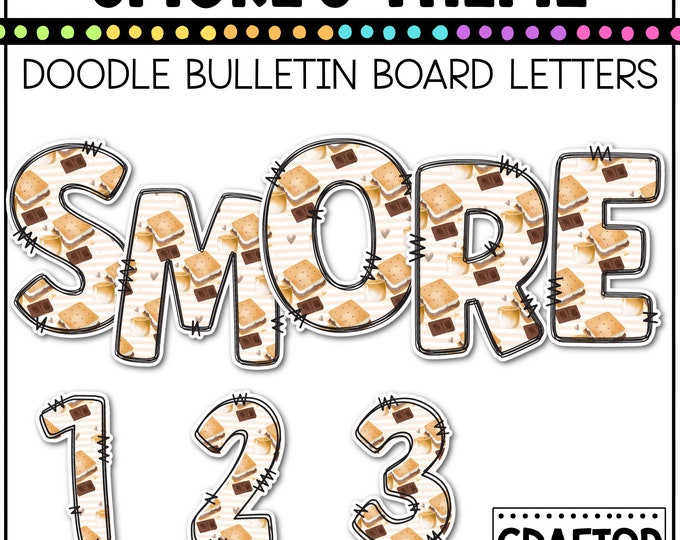 Smore's Theme Doodle Bulletin Board Letters | Door Classroom Decor - Etsy