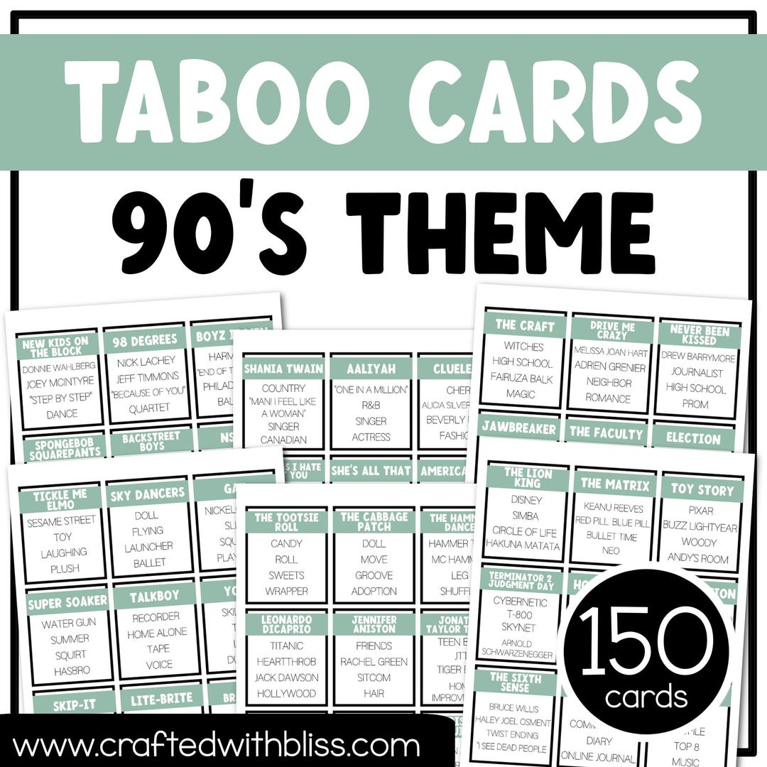 90's Theme Taboo Party Game 150 Card Fun Friday Ice Breaker Brain Break ...