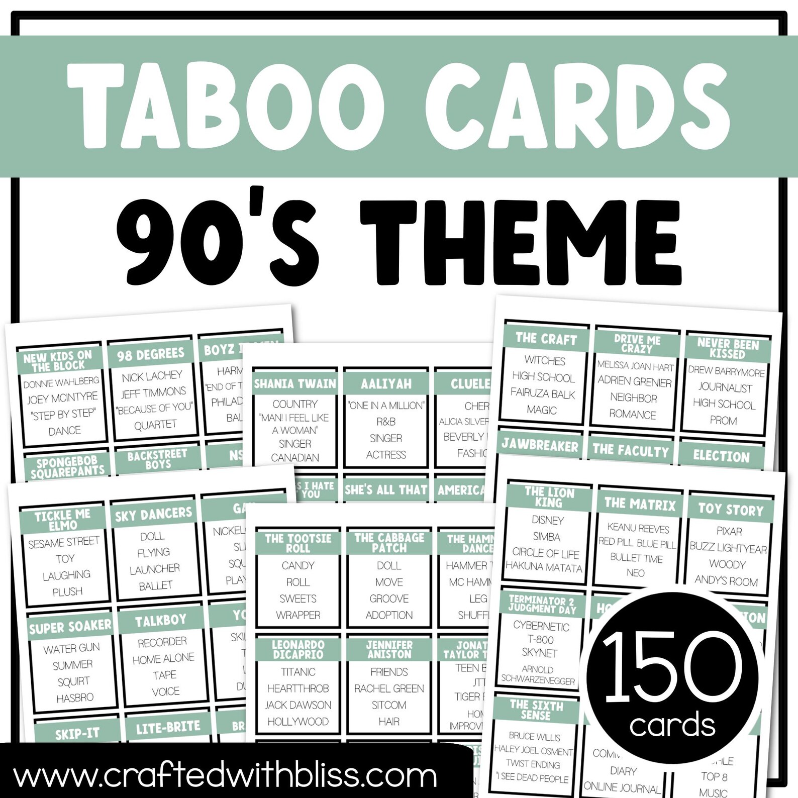 90's Theme Taboo Party Game 150 Card Fun Friday Ice Breaker Brain Break ...