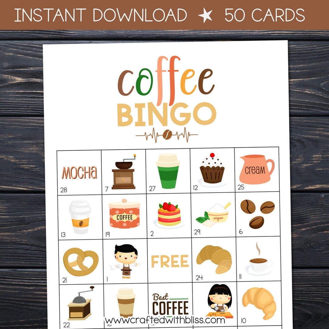 50 Coffee Bingo Cards Classroom Game, Bingo Game, Coffee Party Game ...