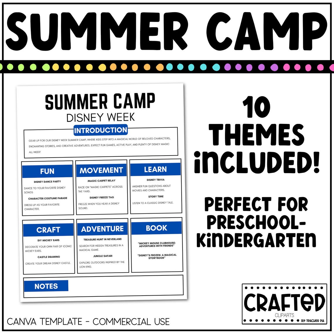 Editable Summer Camp Plan Canva Template - Etsy