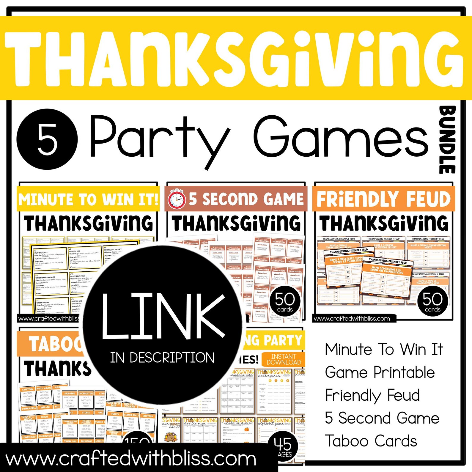 Thanksgiving Party Theme 5 Second Game 50 Cards Fun Friday Ice Breaker ...