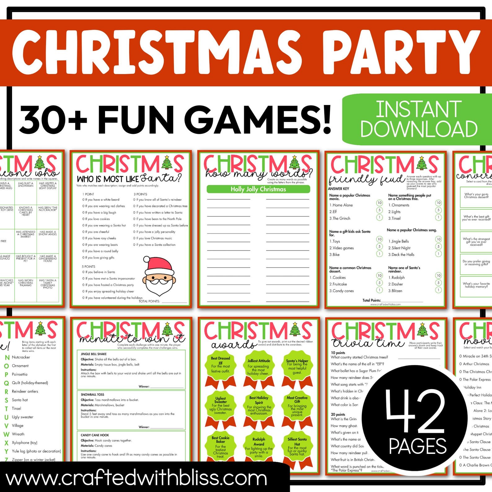 Christmas Party Games Bundle Printable Christmas Games for All Ages ...