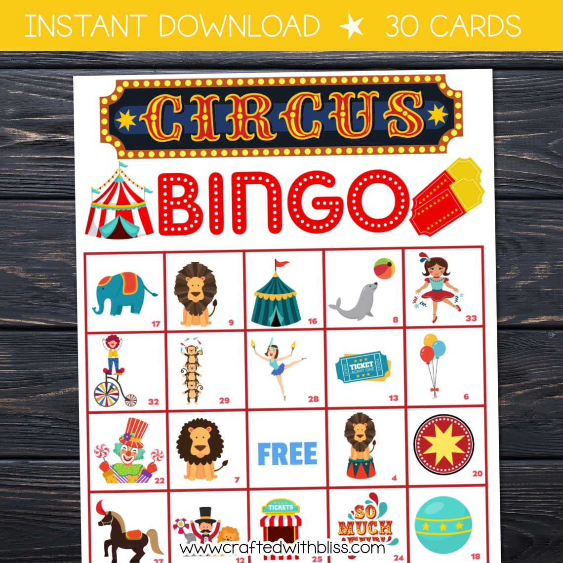 Circus Bingo Cards for Kids, Circus Bingo Birthday Party, Circus ...
