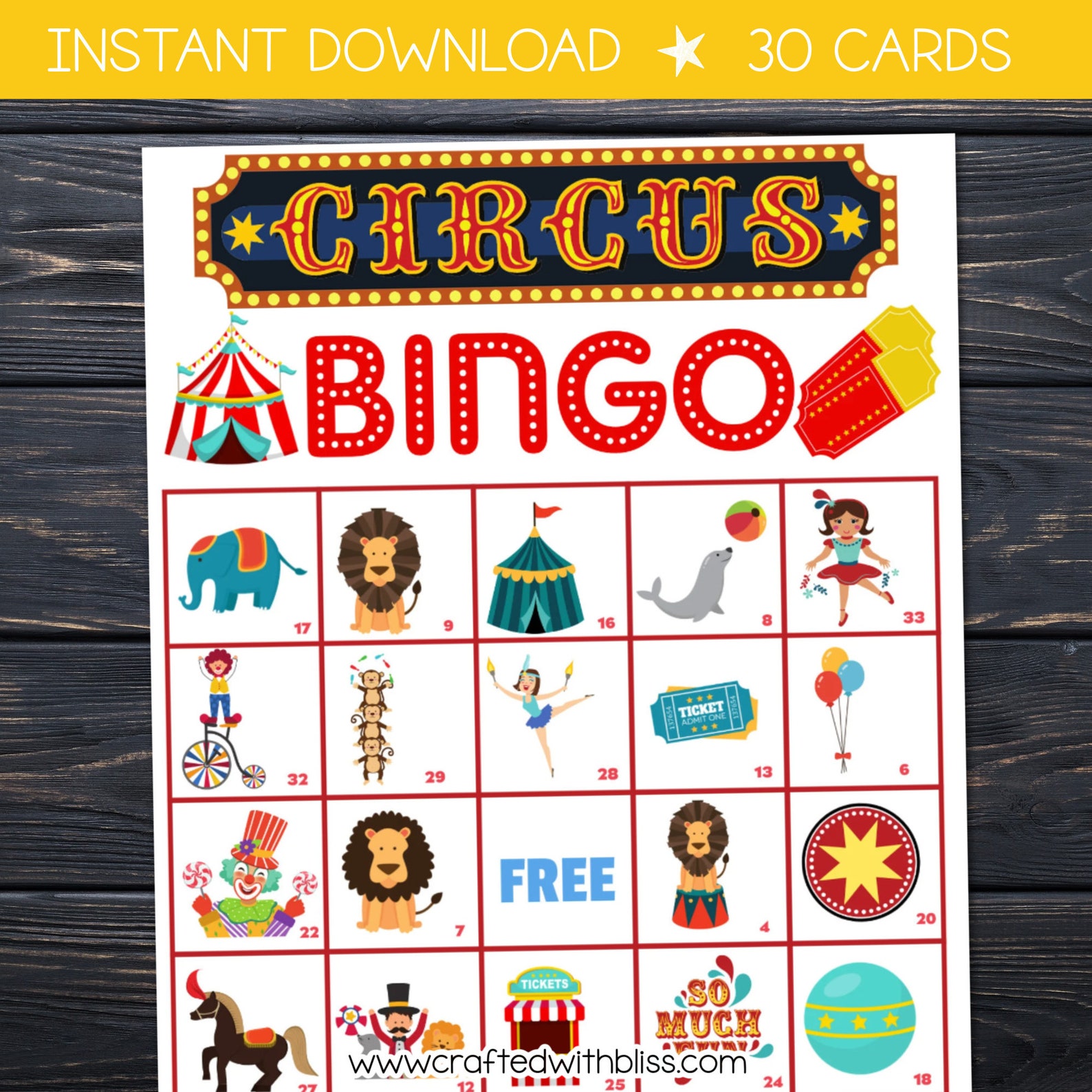 Circus Bingo Cards for Kids, Circus Bingo Birthday Party, Circus ...