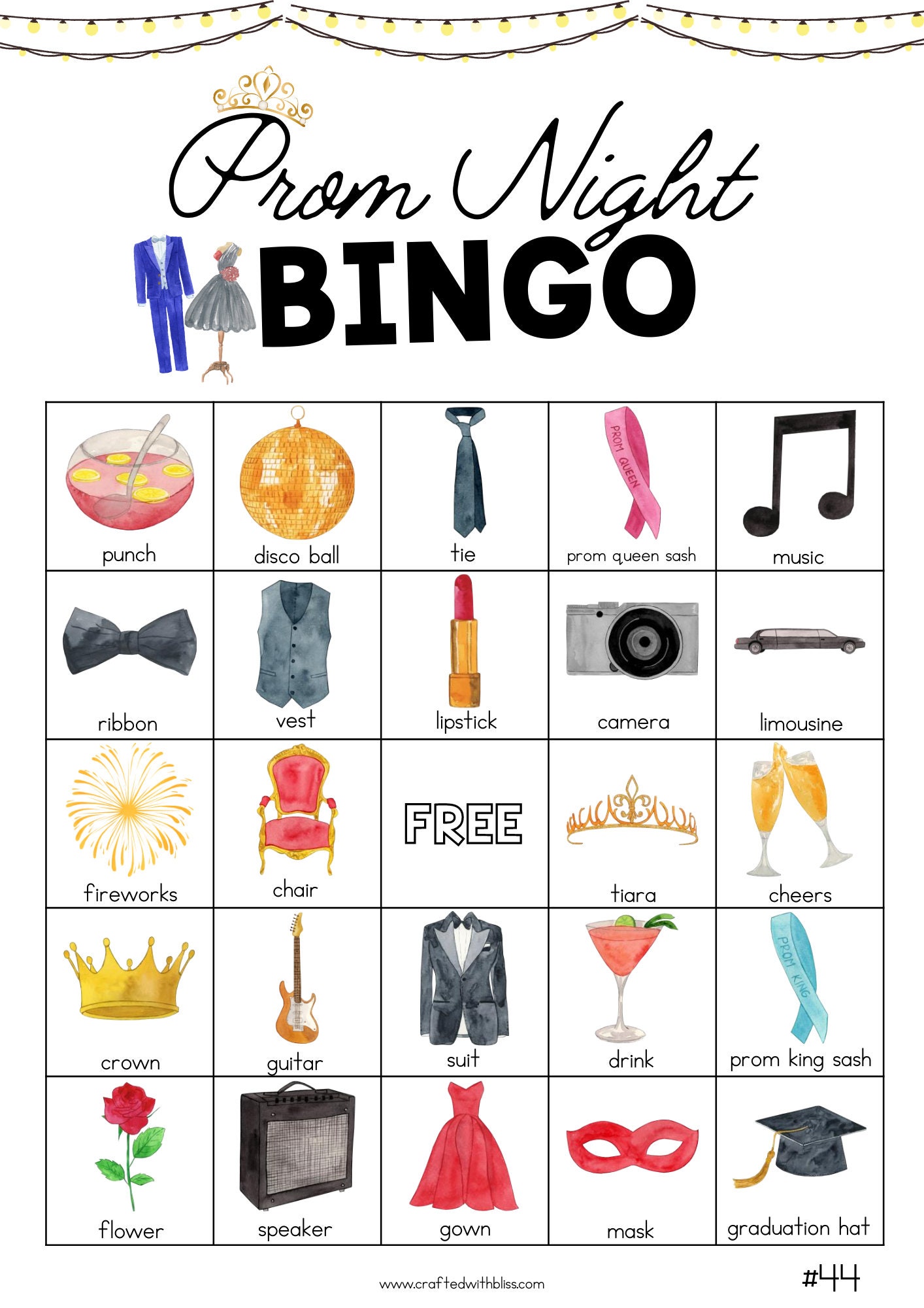 50 Prom Night Bingo Cards Classroom Game - Etsy