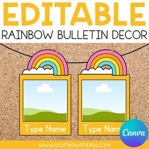 Editable Rainbow Photo Bulletin Decor | Canva Template Back to School ...