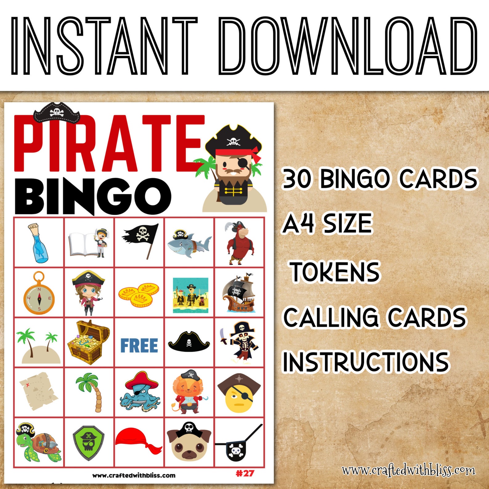 30 Pirate Bingo Birthday Game | Pirate Classroom Game - Etsy