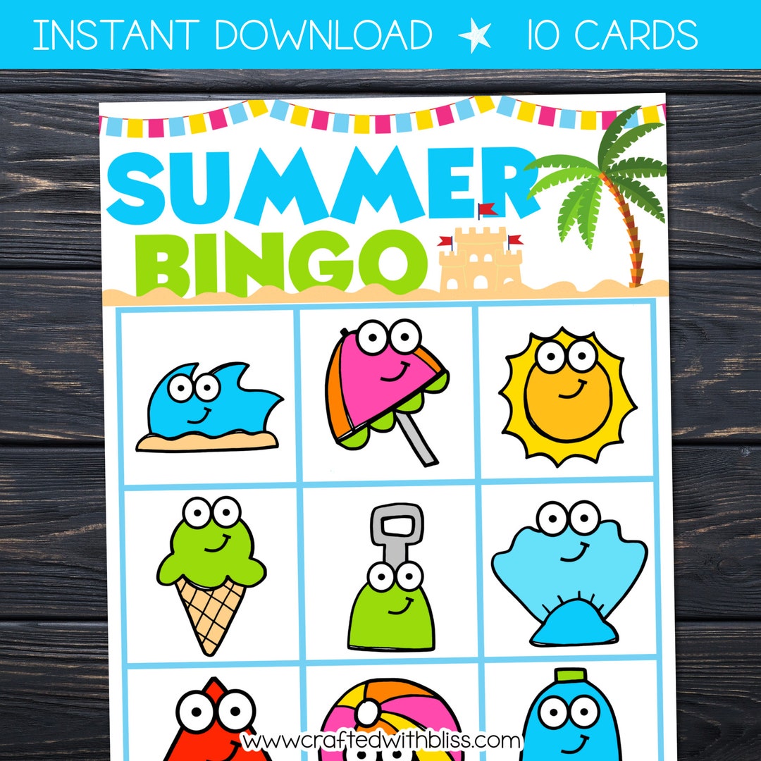 10 Summer BINGO for Preschool-kindergarten, Summer Games and Activity ...