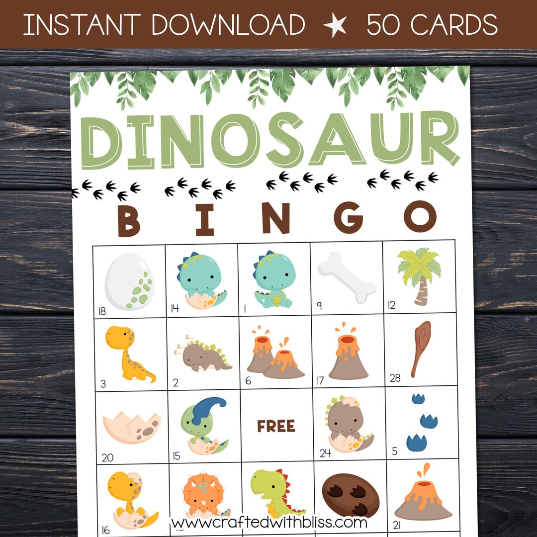50 Tarjetas de Bingo de Dinosaurios Juego de Aula, Juego de Bingo ...