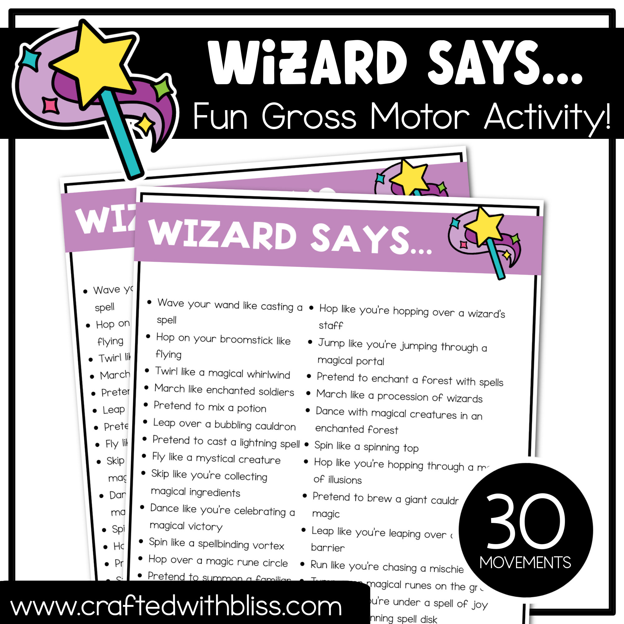 Wizard Says Fun Magical Movement Cards Ice Breaker Gross Motor Game - Etsy