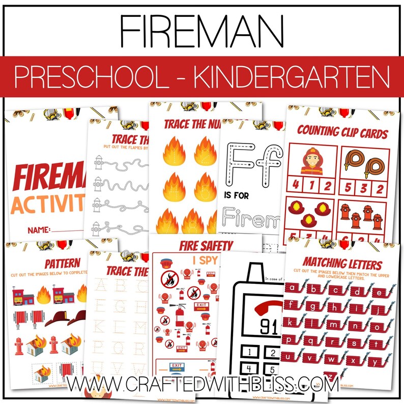 Fireman Theme Learning Pack for Preschool Kindergarten Printable Homeschool Activities Literacy ...