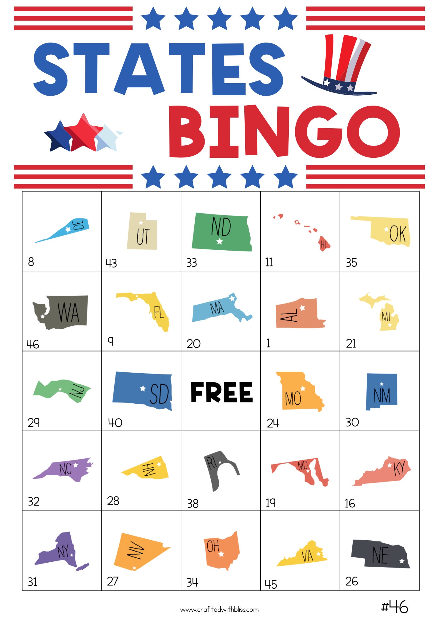 50 States Bingo Cards Classroom Game, Bingo Game, Party Game, Work ...