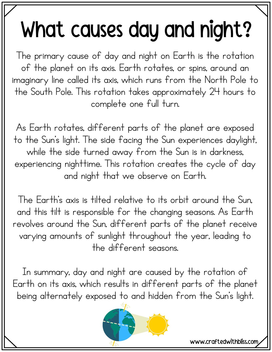 Sun, Moon & Stars Day and Night Science K-2 Worksheet Activity 2 Week ...