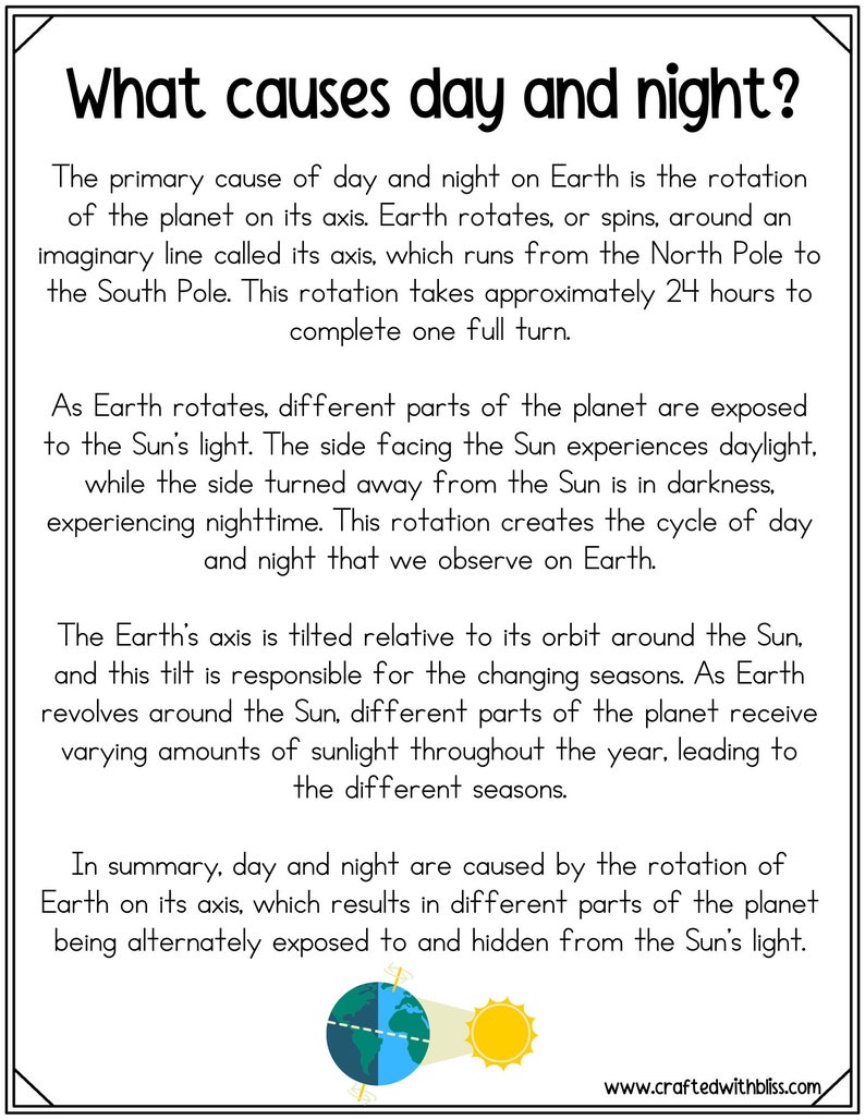 Sun, Moon & Stars Day and Night Science K-2 Worksheet Activity 2 Week ...