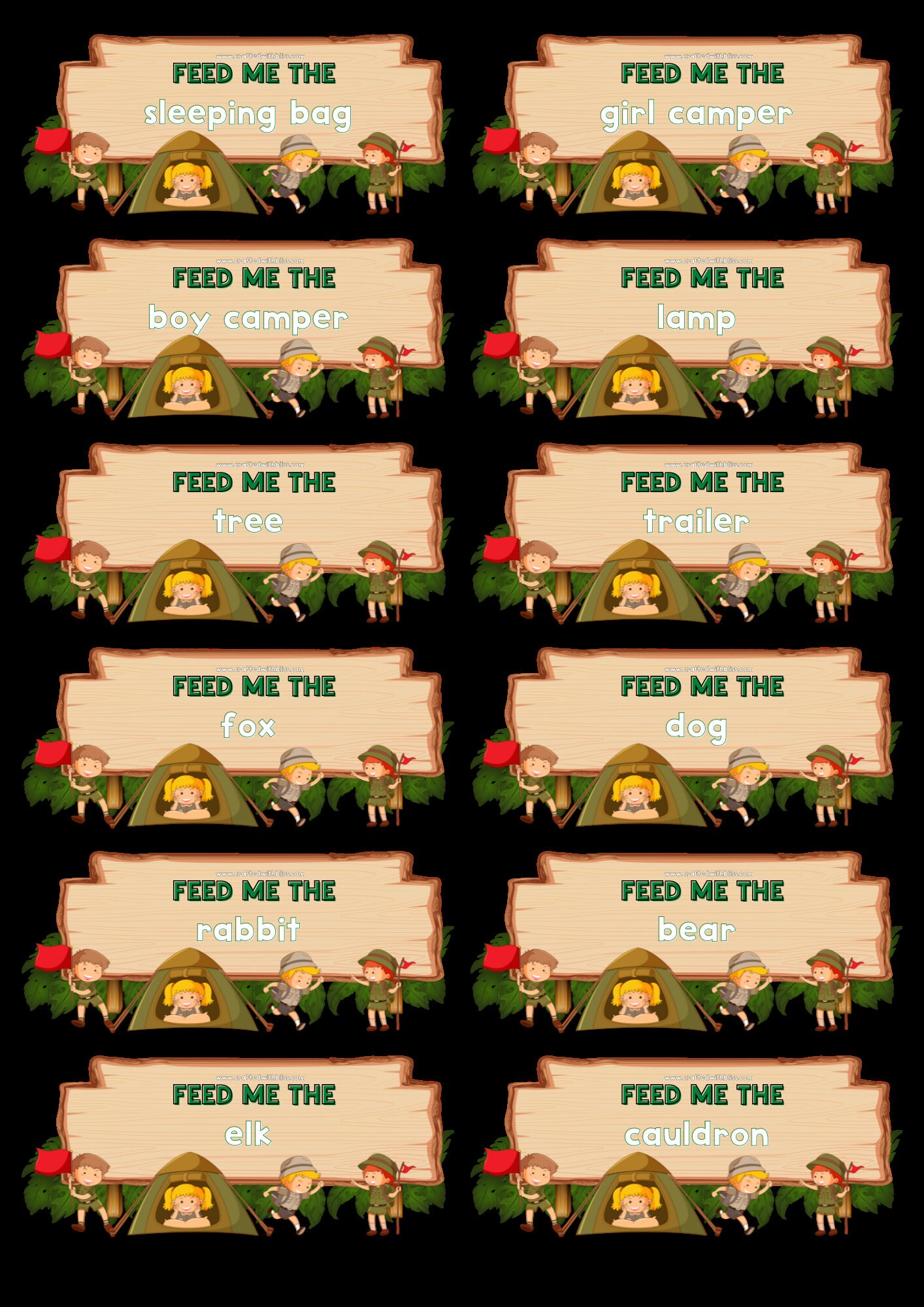 Feed the Bear Camping Theme Feed Me Literacy Center Math Center Camping ...