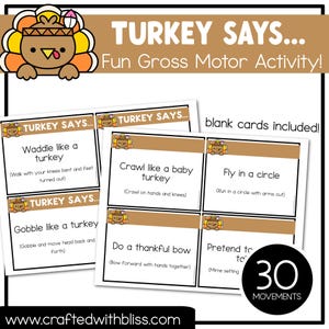 Turkey Says | Fun Thanksgiving Movement Cards Ice Breaker Gross Motor ...