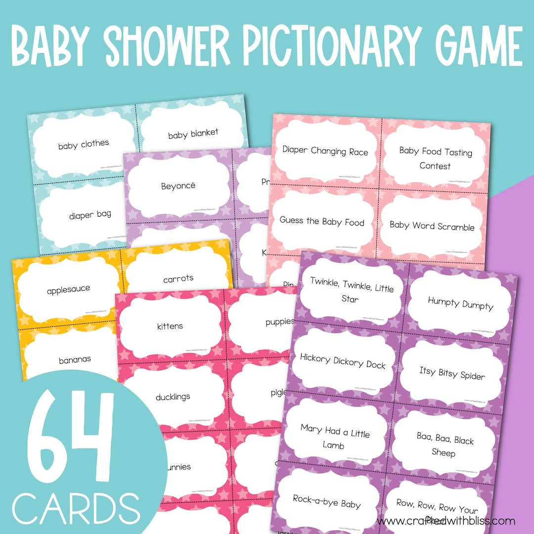 The Ultimate Baby Shower Pictionary Game - 64 Cards | Ice Breaker Games ...