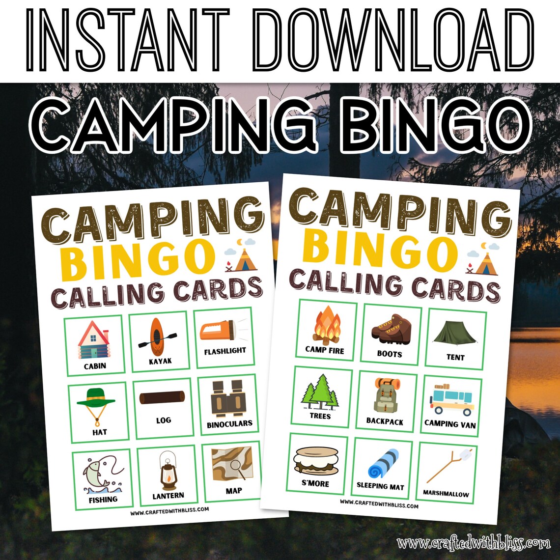 Camping Bingo Cards Kids, Camping Bingo Birthday Party, Classroom Bingo ...