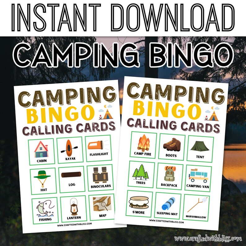 Camping Bingo Cards Kids, Camping Bingo Birthday Party, Classroom Bingo ...