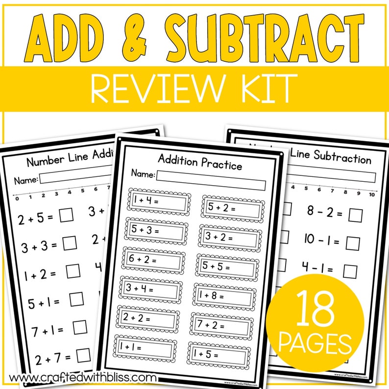 Kindergarten Addition and Subtraction Worksheets Bundle Early Math ...