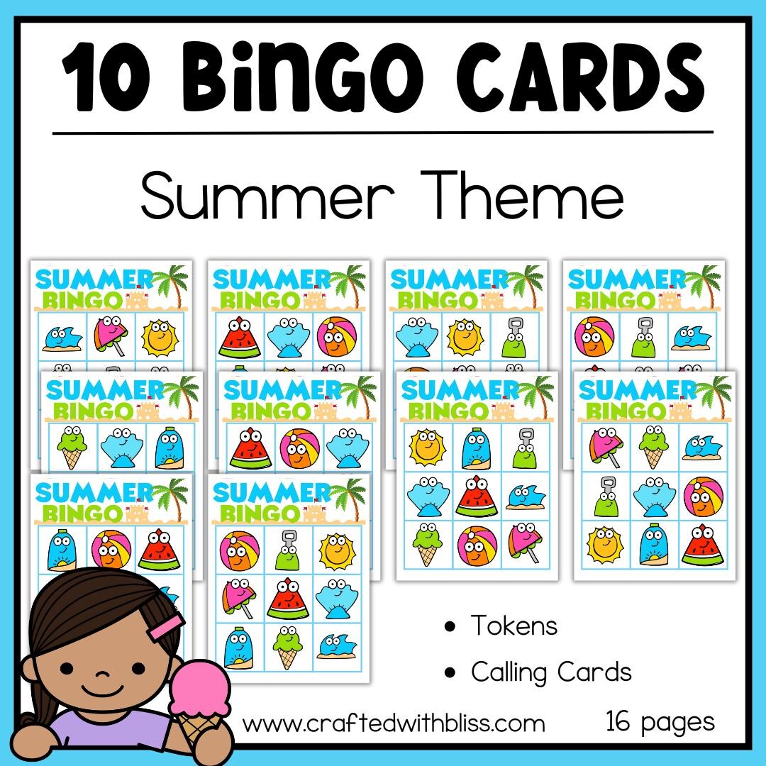 Summer Bingo for Classroom Game Preschool Kindergarten (10 Cards) - Etsy