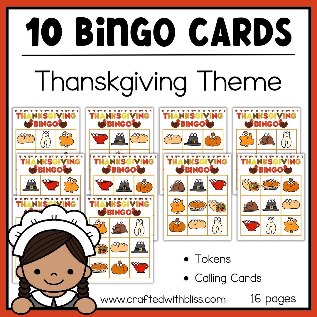 Thanksgiving Bingo for Classroom Game Preschool Kindergarten (10 Cards ...