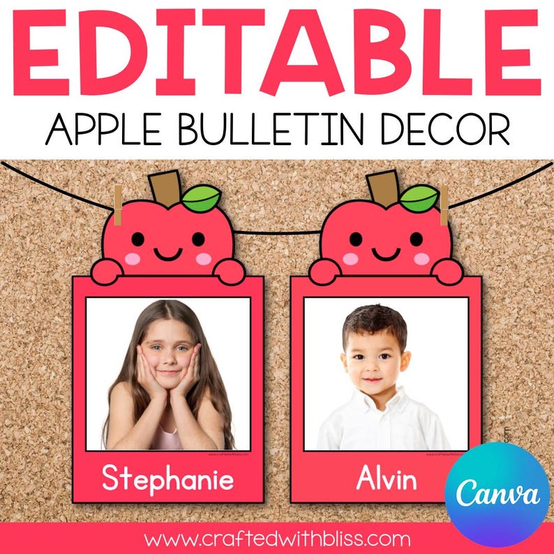 Editable Apple Photo Bulletin Decor | Canva Template Back to School - Etsy