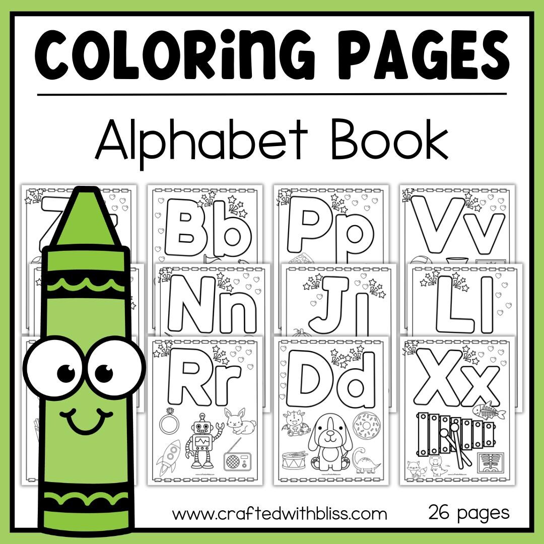 26 Pages Alphabet Coloring Book Printable for Kids, Alphabet Coloring ...