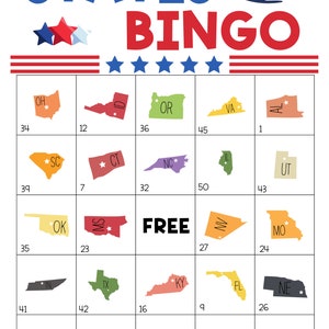 50 States Bingo Cards Classroom Game, Bingo Game, Party Game, Work ...