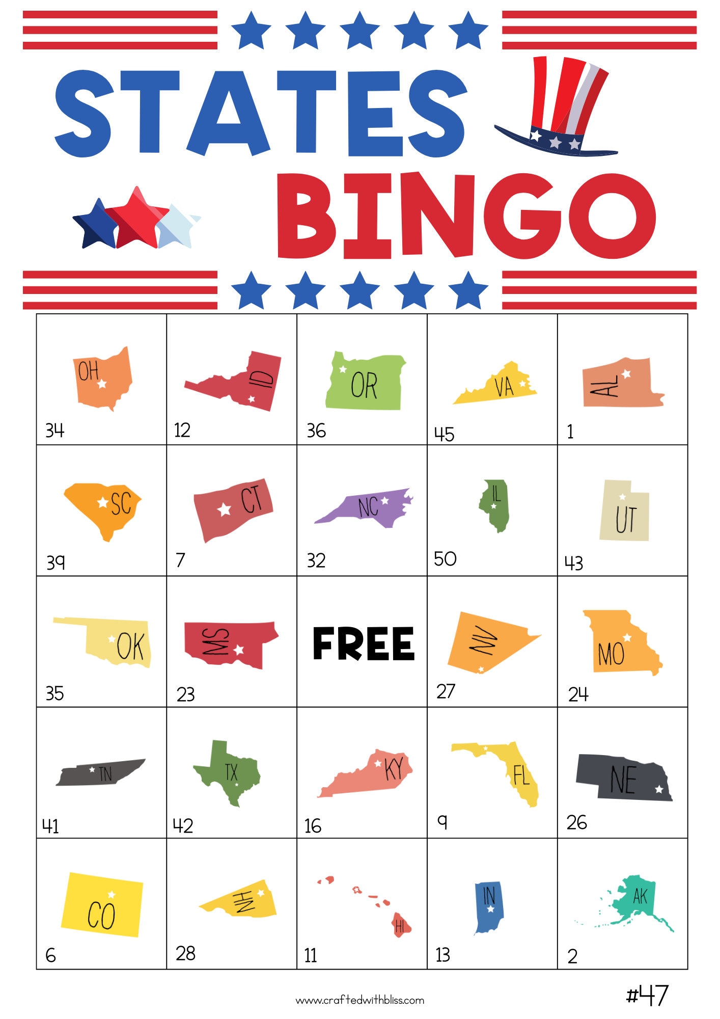 50 States Bingo Cards Classroom Game, Bingo Game, Party Game, Work ...