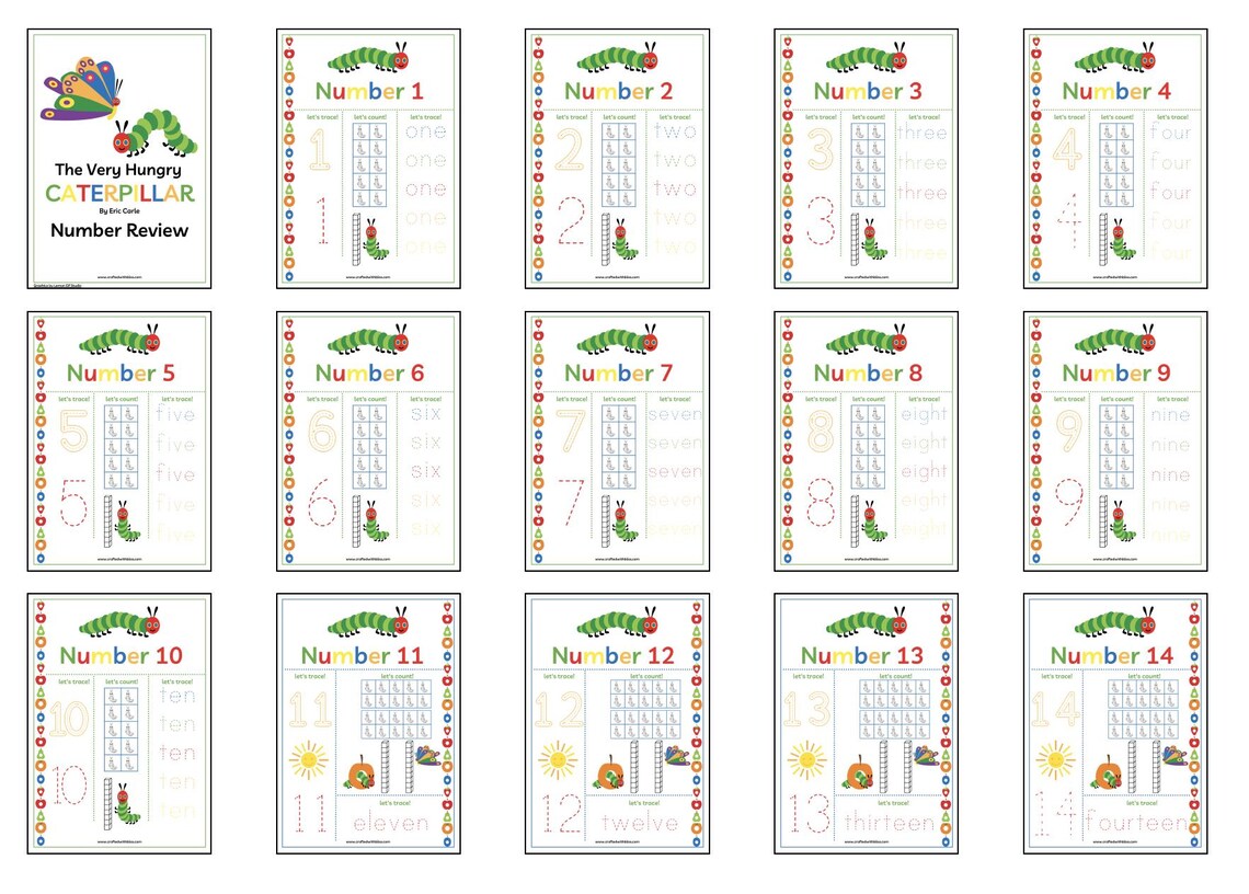 The Very Hungry Caterpillar Number Review Printable (1-20) - Etsy