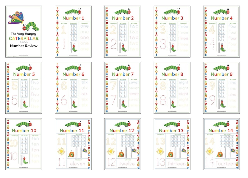 The Very Hungry Caterpillar Number Review Printable (1-20) - Etsy