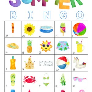 50 Summer Bingo Cards Classroom Game, Bingo Game, Summer Party Game ...