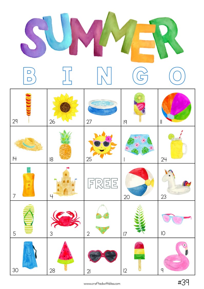 50 Summer Bingo Cards Classroom Game, Bingo Game, Summer Party Game ...
