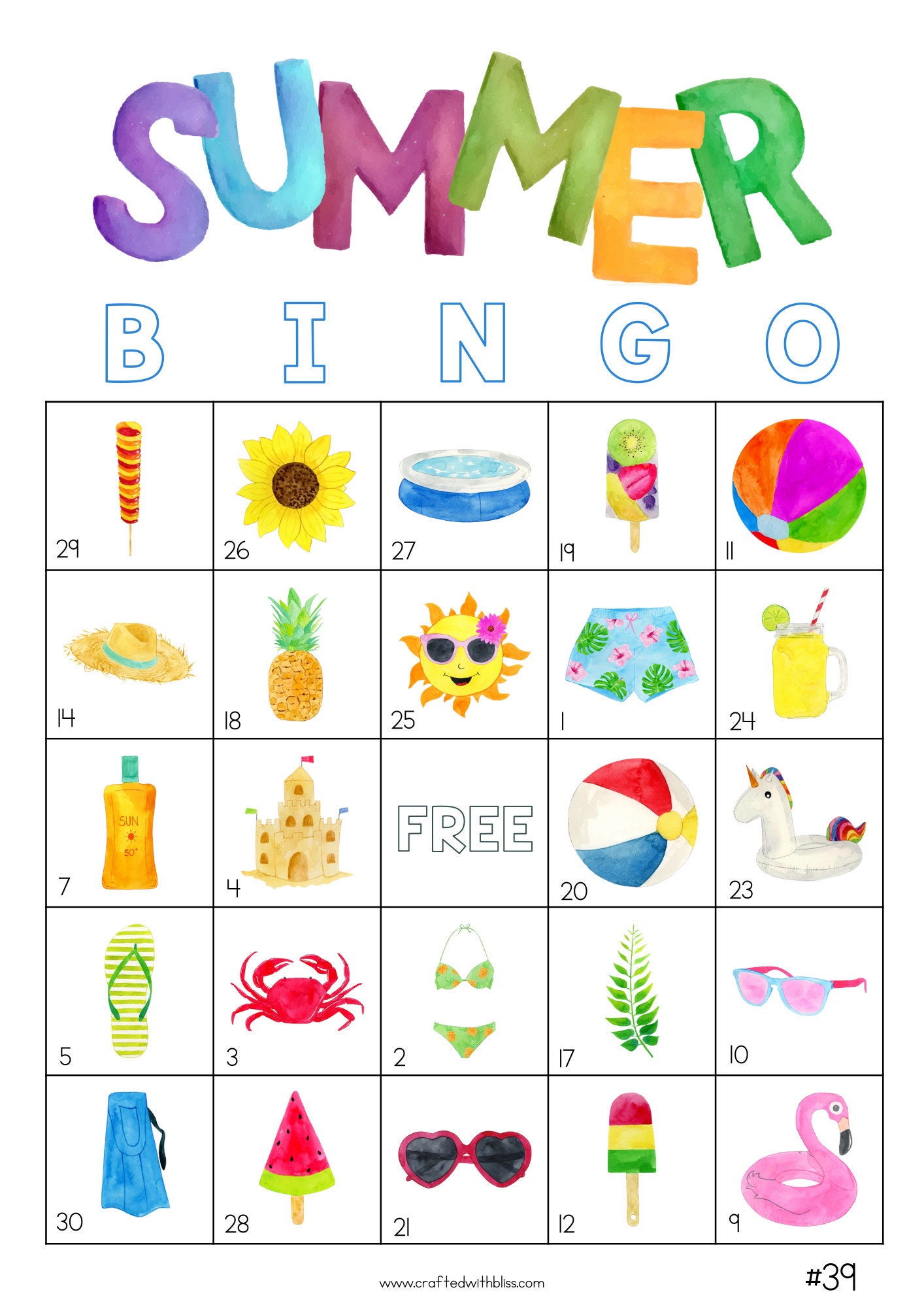 50 Summer Bingo Cards Classroom Game, Bingo Game, Summer Party Game ...