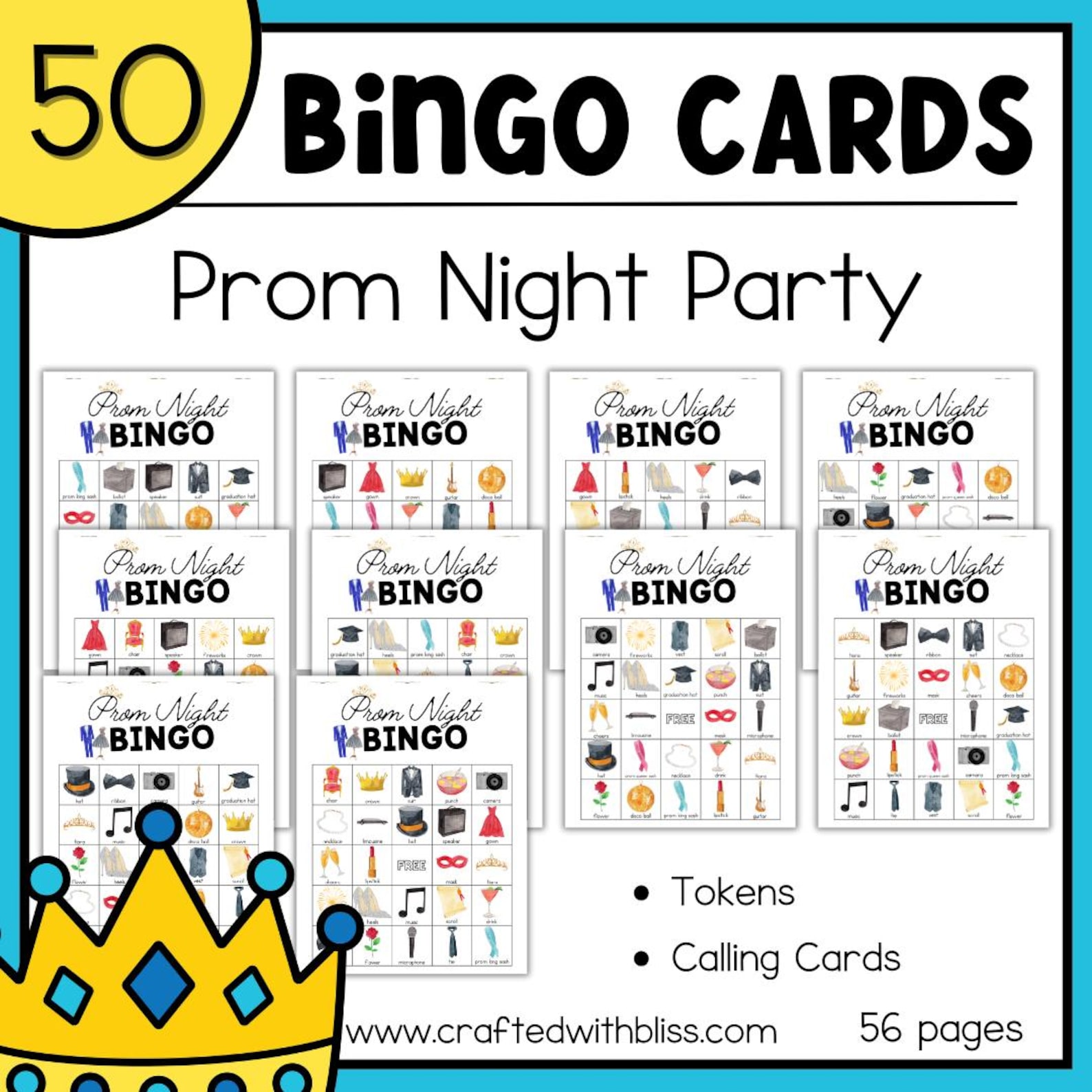 50 Prom Night Bingo Cards Classroom Game - Etsy